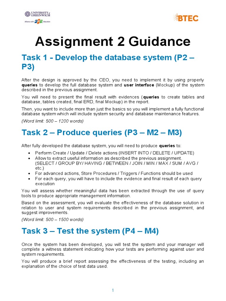 Assignment 2 Guidance: Task 1 - Develop The Database System (P2 - P3) | Download Free PDF ...