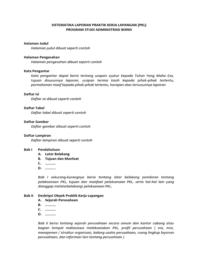 Panduan Laporan PKL Administrasi Bisnis | PDF