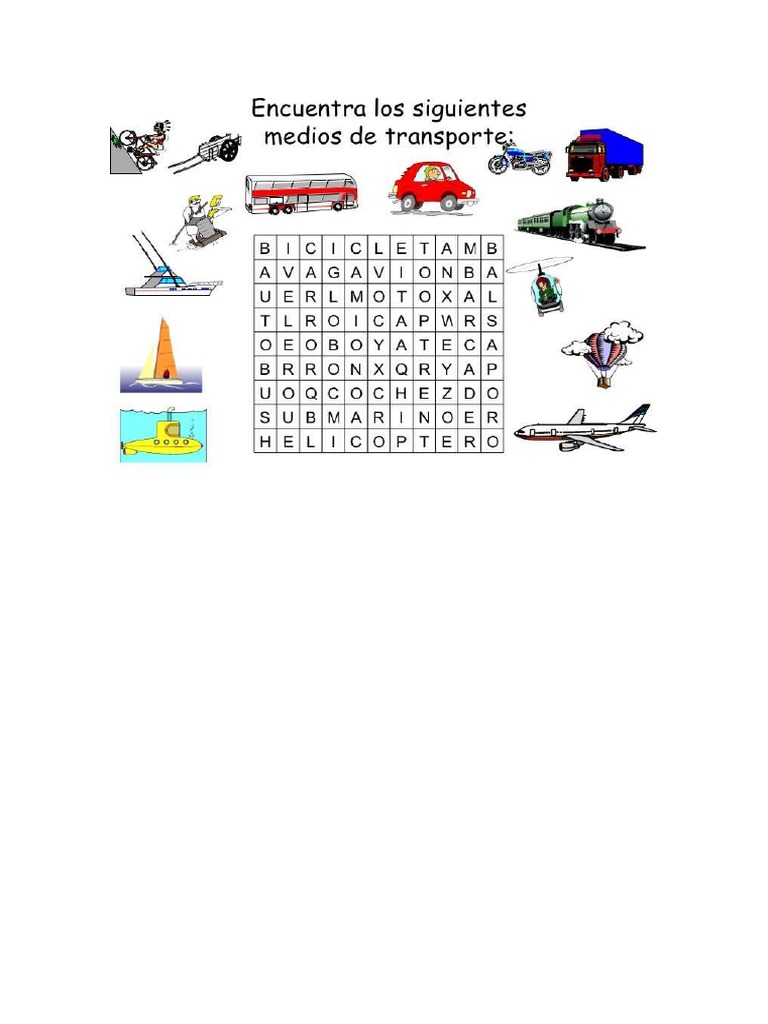 Sopa de Letras de Medios de Transporte | PDF