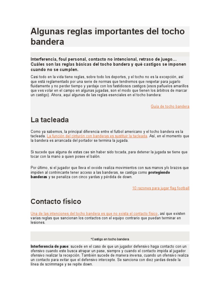 Algunas Reglas Importantes Del Tocho Bandera | PDF | Deportes de equipo ...