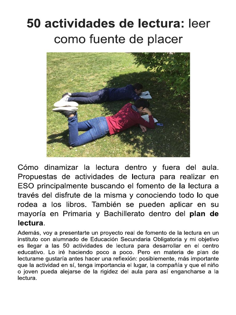50 Actividades de Lectura - Leer Como Fuente de Placer | PDF