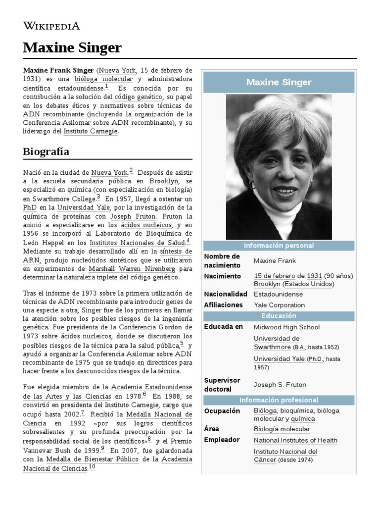 Maxine Singer | PDF | Biología | Ciencias de la vida