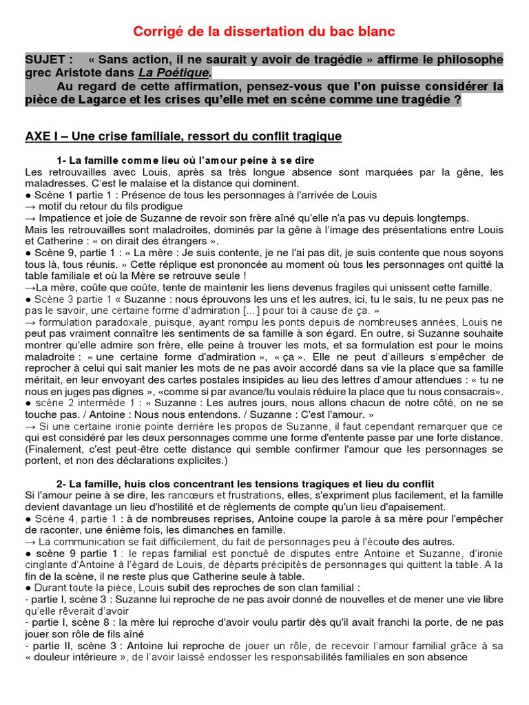 Dissert 1 Lagarce | PDF | Amour | Tragédie