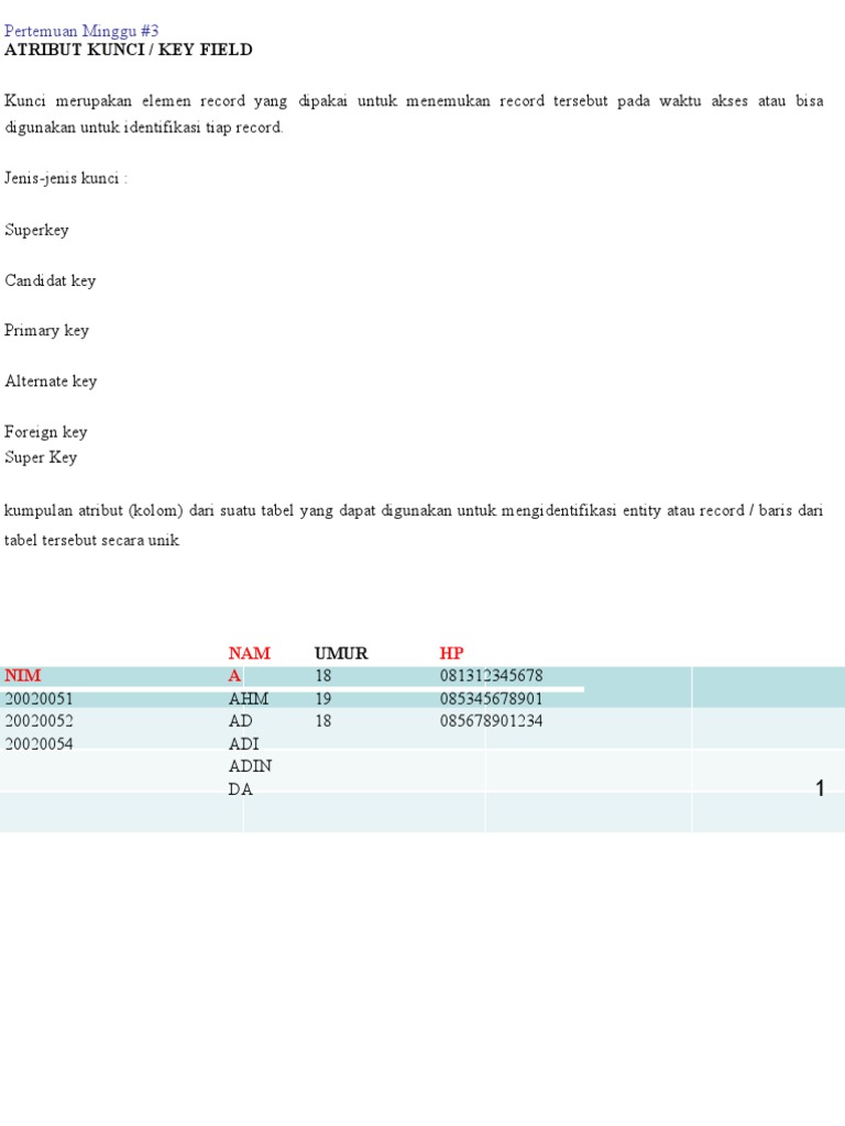 Jenis Kunci dalam Basis Data dan Desain ER | PDF