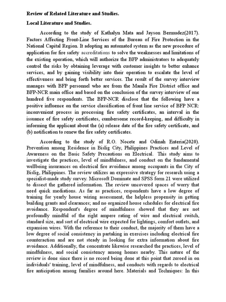 Review of Related Literature and Studies | PDF | Fire Safety | Safety