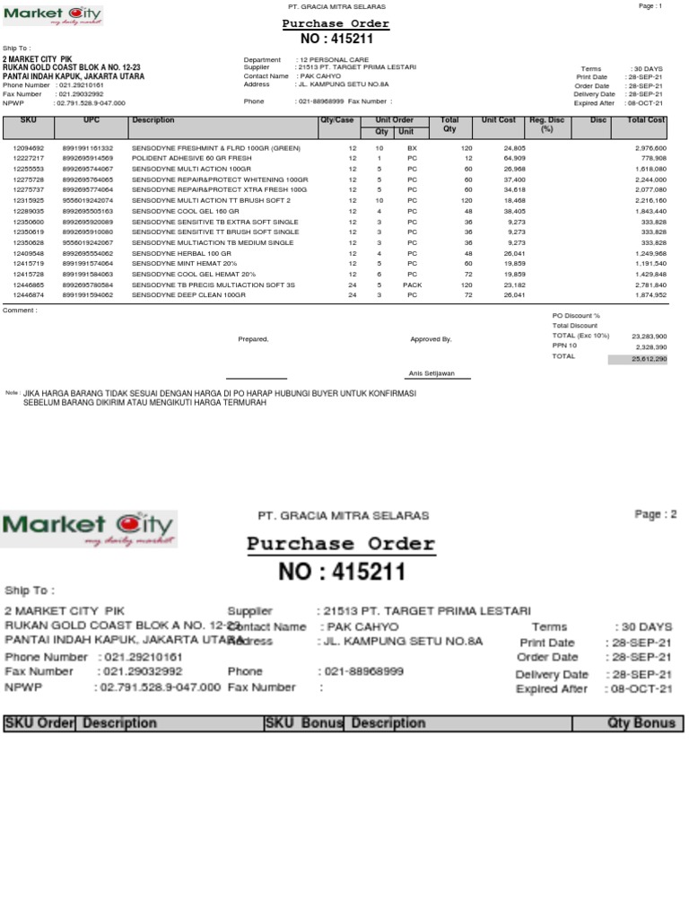 Purchase Order: Qty/Case SKU Description Total Qty Total Cost Disc UPC Unit Cost Unit Order Qty ...