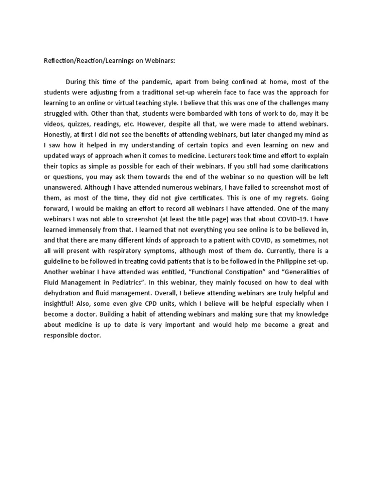 Webinars Reflection | PDF