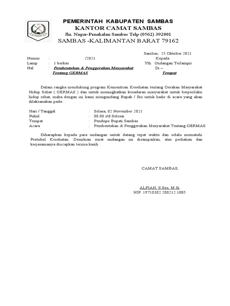 Undangan Acara GERMAS Sambas 2021 | PDF