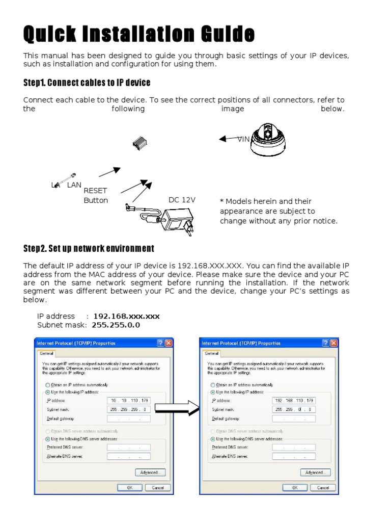 NVC1000 Quick Installation Guide | PDF | Ip Address | Computer Network