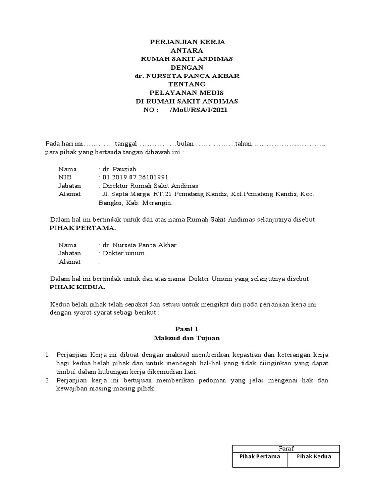 Perjanjian Kerja Dokter Umum 2021 Pdf