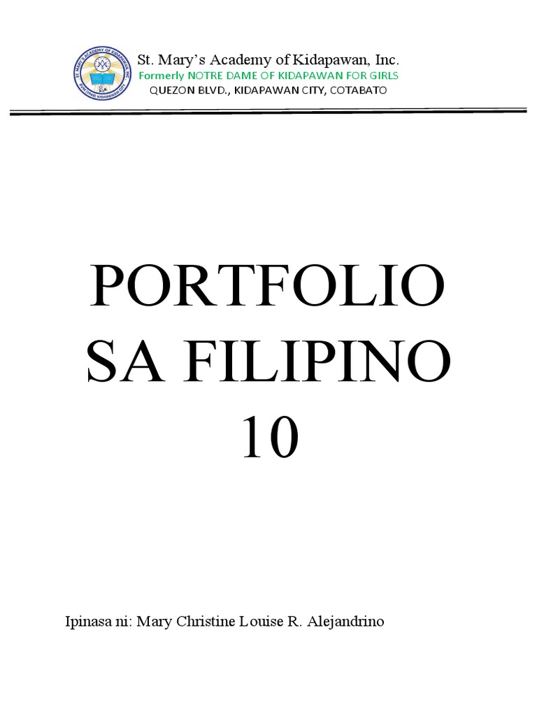 Portfolio Sa Filipino 10: St. Mary's Academy of Kidapawan, Inc | PDF