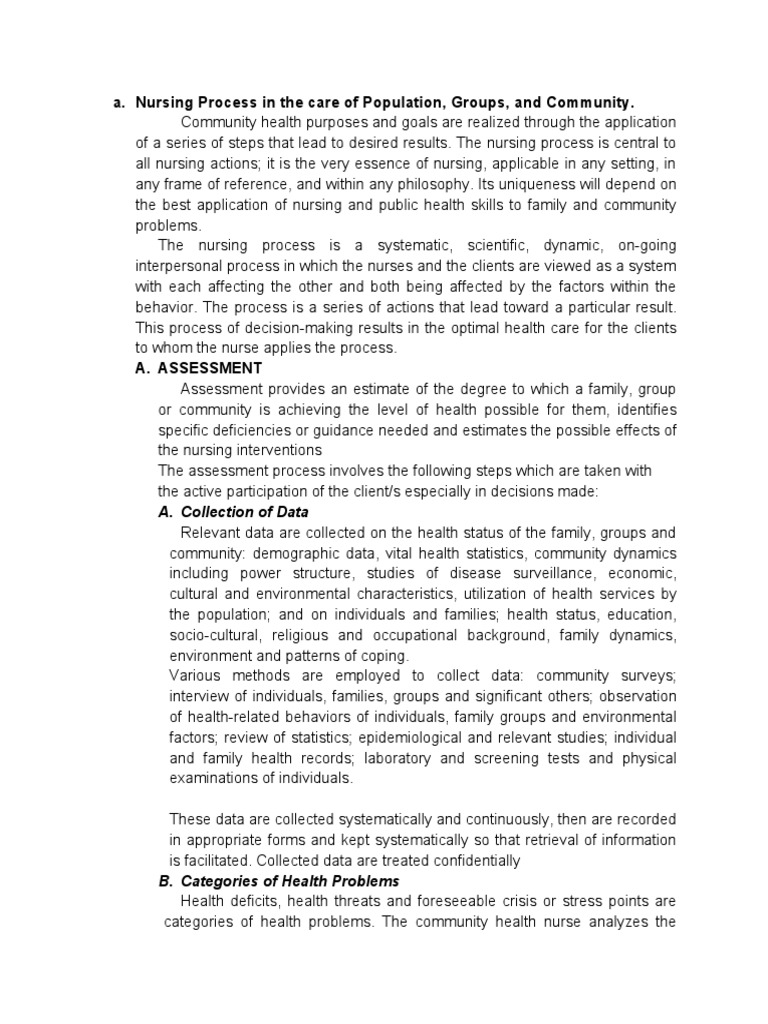 A. Nursing Process in The Care of Population, Groups, and Community ...
