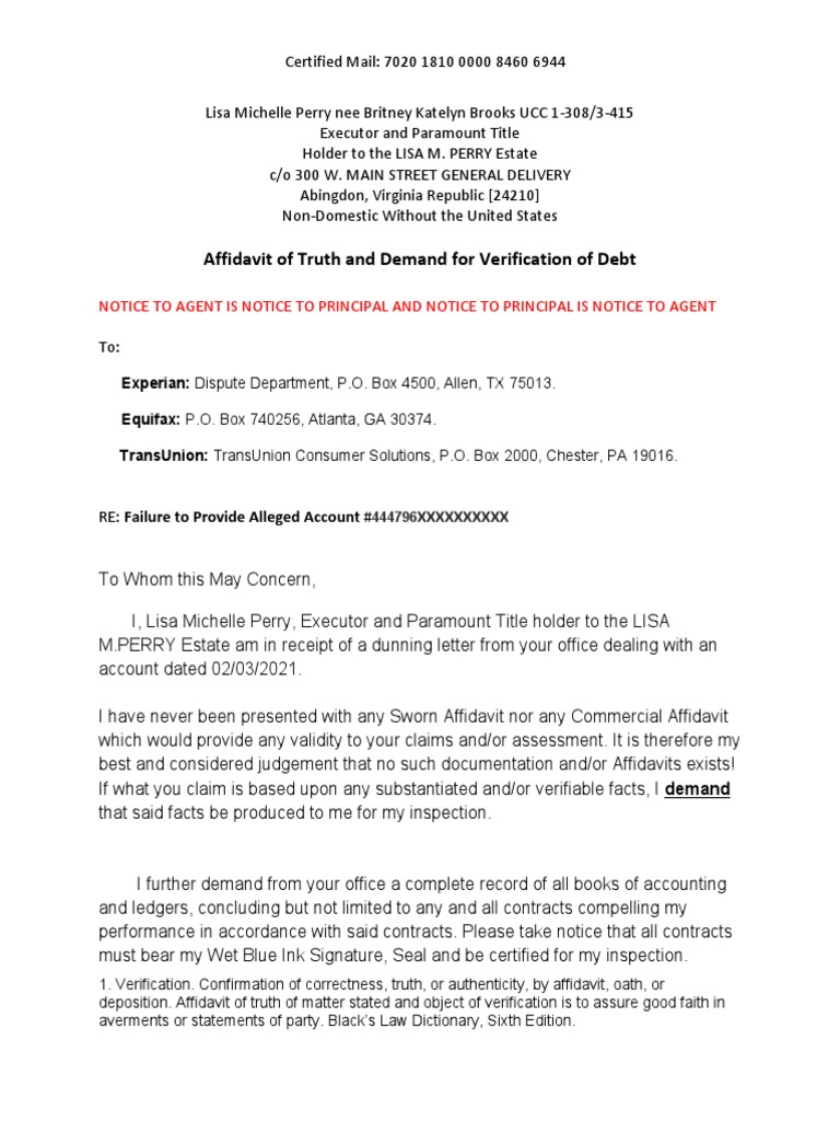 Verifiy Debt PRovide Proof of Claim Happy To Pay | PDF | Affidavit ...