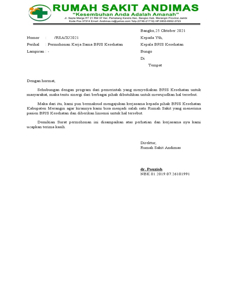 Surat Permohonan Kerjasama BPJS | PDF