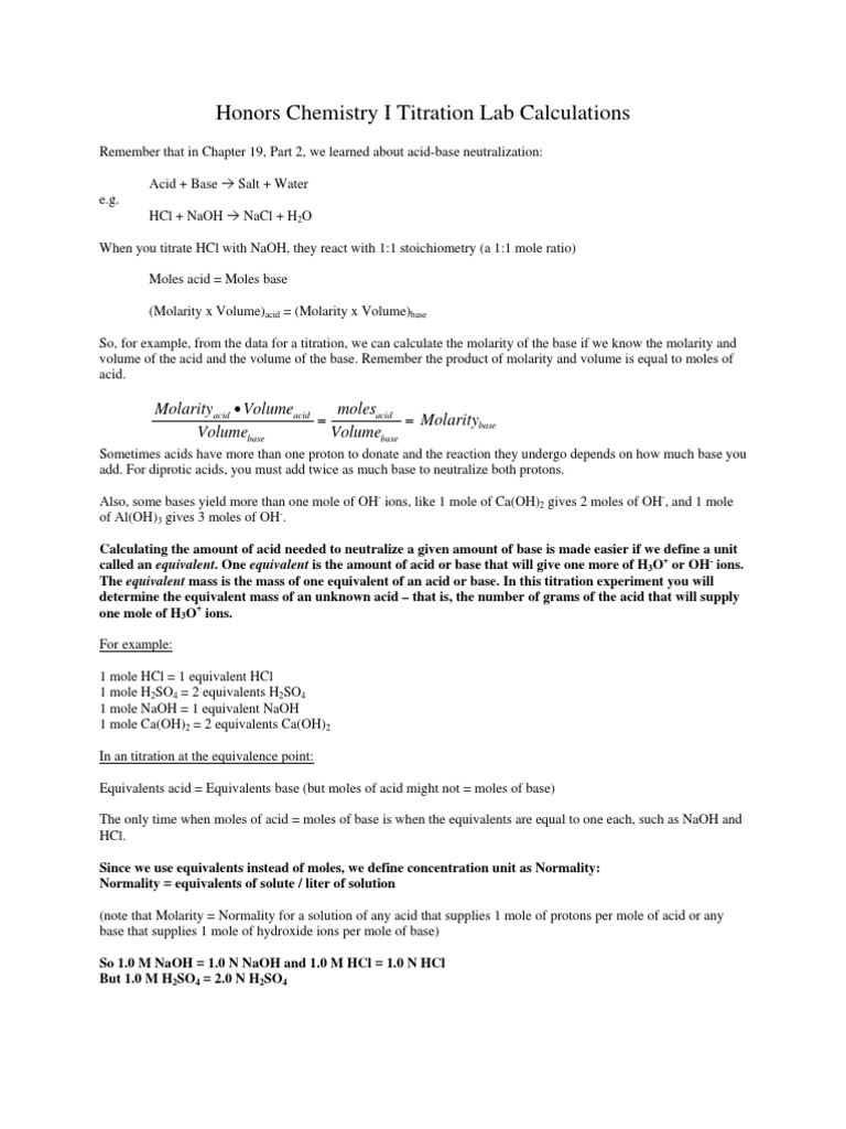 Titration Lab Calculations Guide | PDF | Acid | Mole (Unit)