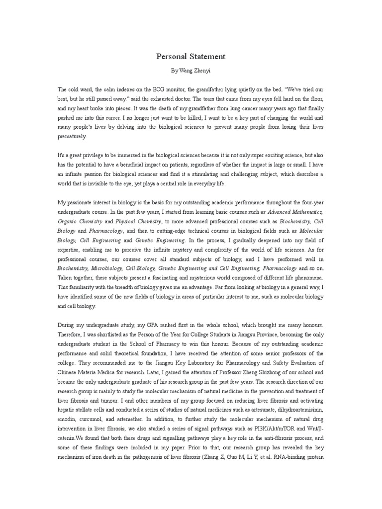 Personal Statement-Biology | PDF | Science | Biology