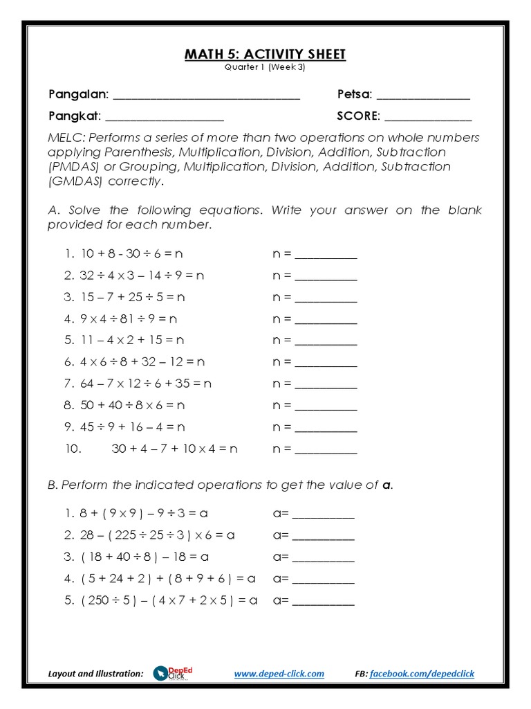Grade 5 Math Activity Sheet Q1 W3 Pdf