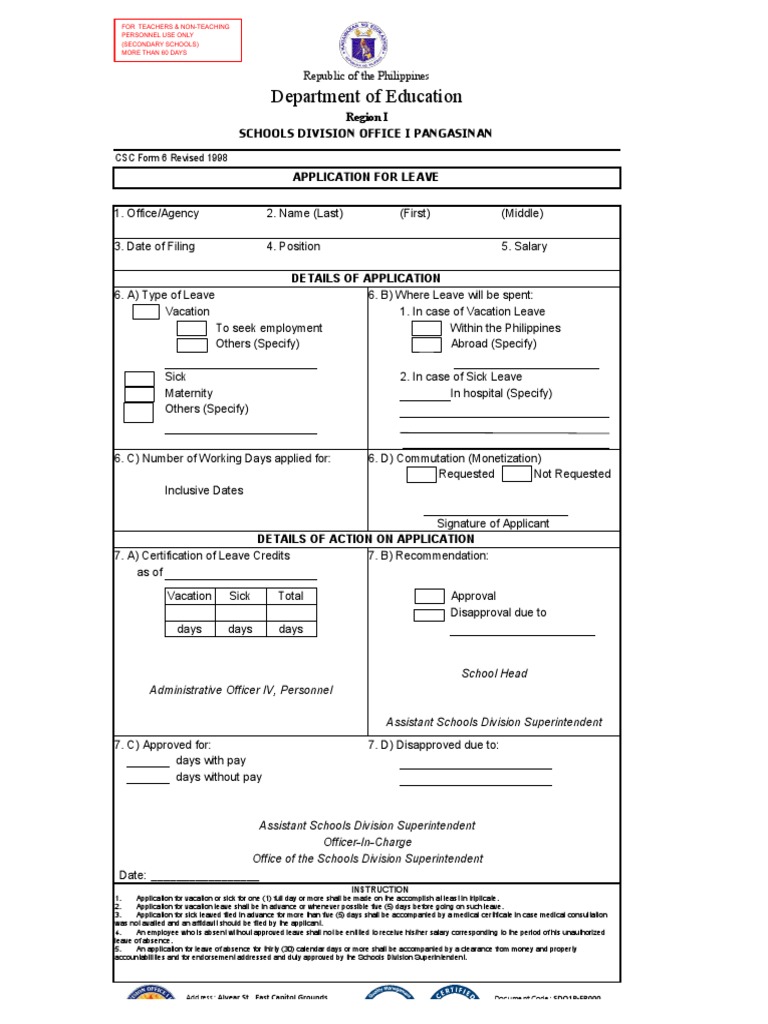 FORM6-LEAVE-FORM - Revised 1998 | PDF | Government