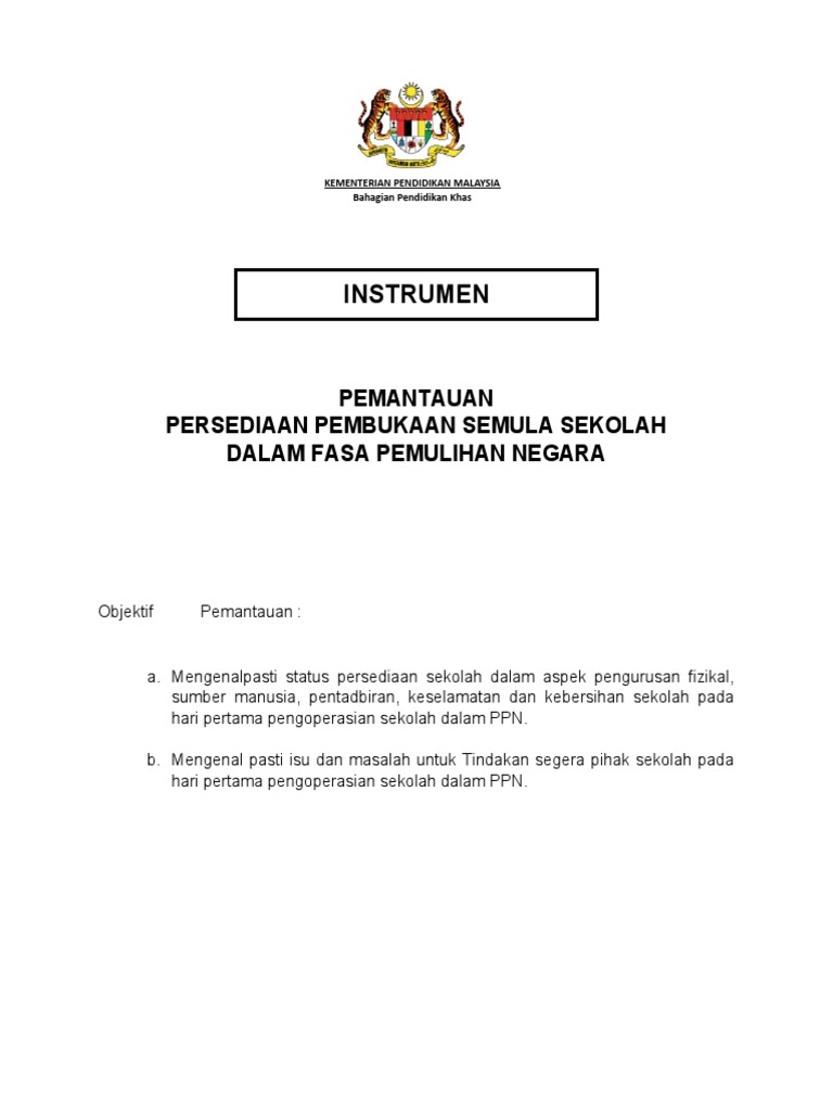 Instrumen Pemantauan Pembukaan Sekolah | PDF Instrumen Pemantauan Pembukaan Sekolah | PDF