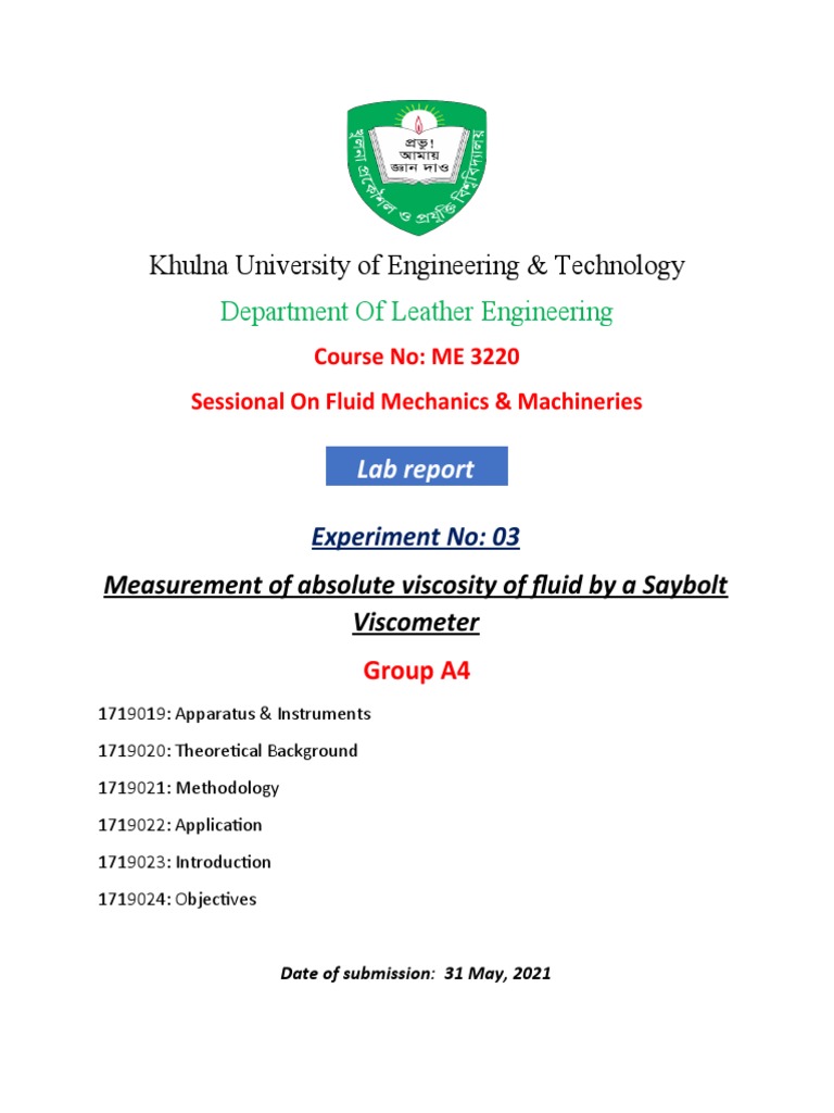 Khulna University of Engineering & Technology | PDF | Viscosity | Mechanical Engineering