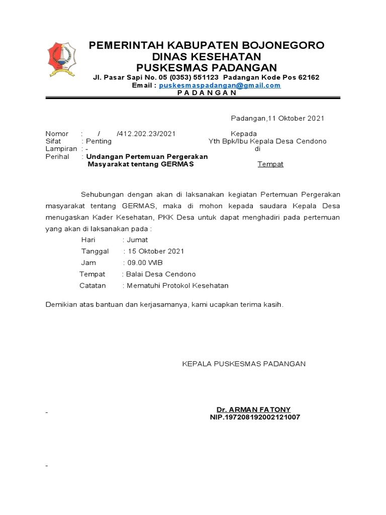 Undangan Pertemuan GERMAS dan Monev P4K | PDF