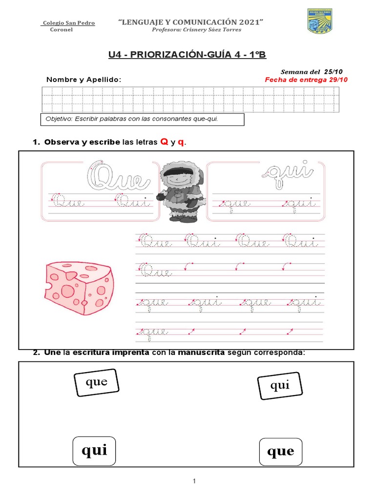 1°B - LENGUAJE Y COMUNICACIÓN - U4-Guía 4 - Instrucciones | PDF ...