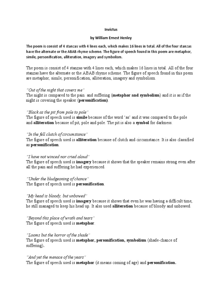 Invictus by William Ernest Henley | PDF | Poetry | Poetic Devices