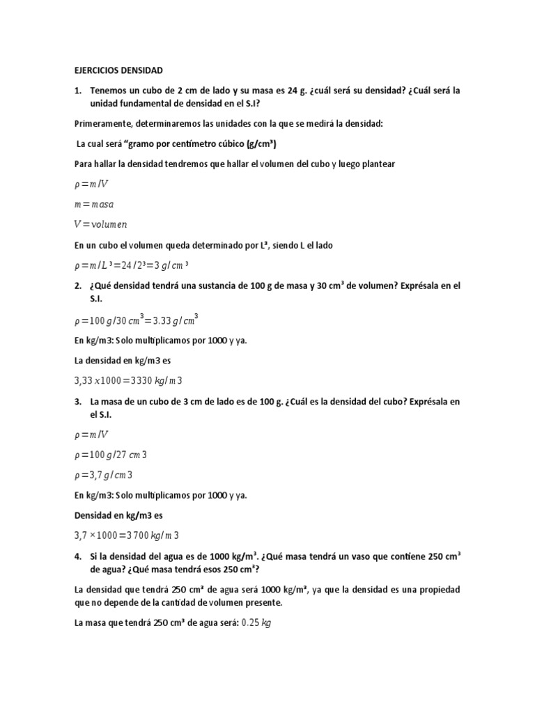Ejercicios Densidad | PDF | Densidad | Kilogramo