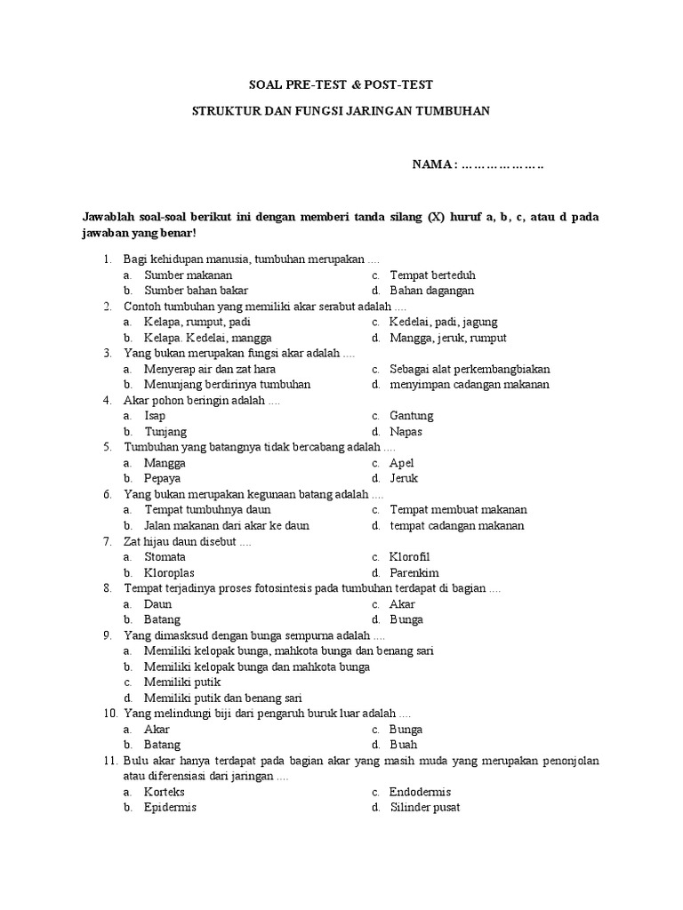 Soal Pre-Test & Post Test | PDF