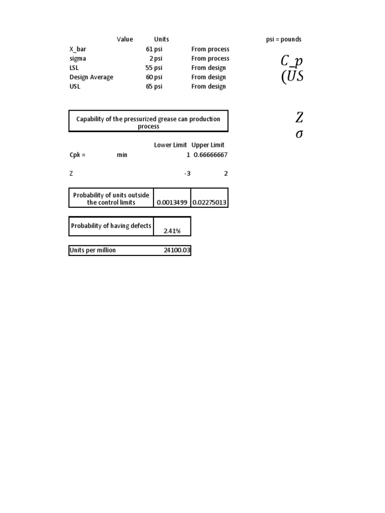 Capability Index - in Class Example | PDF