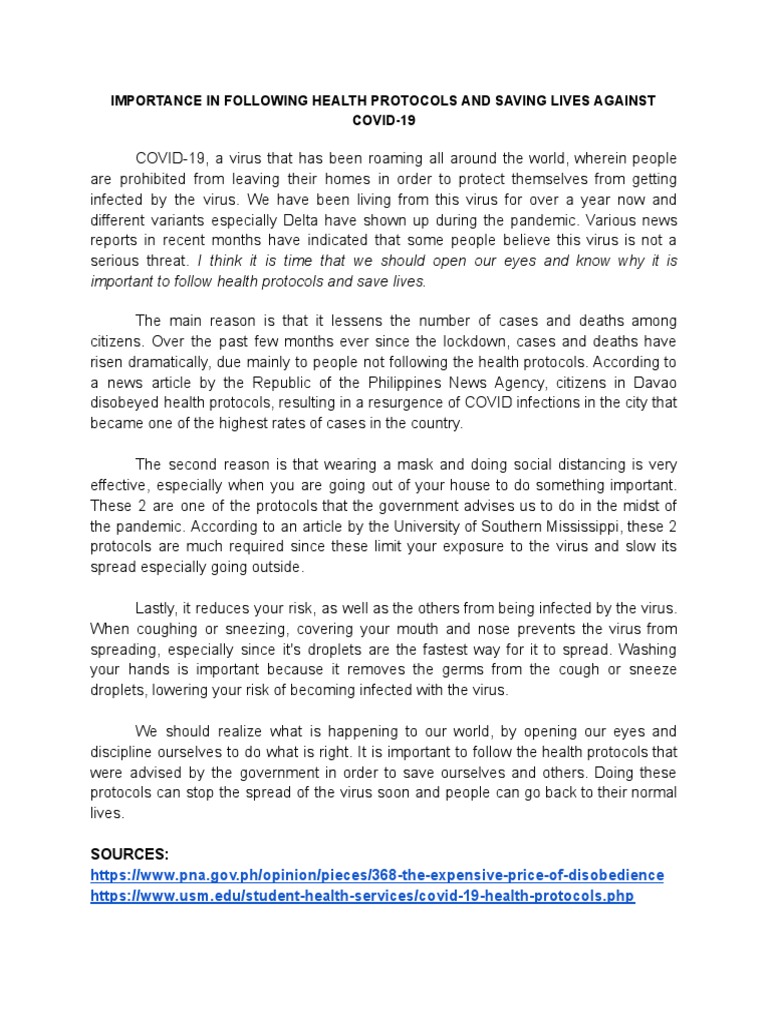 Importance in Following Health Protocols and Saving Lives Against Covid ...