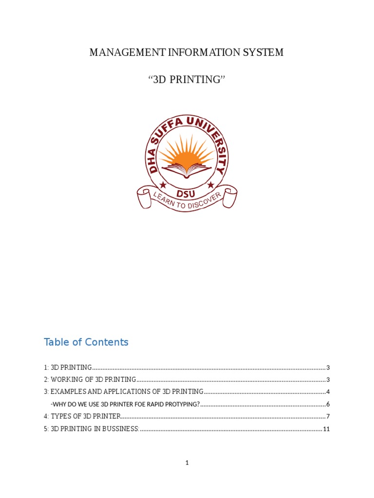 Mis Final Report 3d Printing | PDF | 3 D Printing | 3 D Computer Graphics