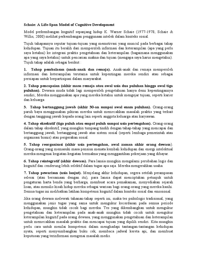 Tahapan Perkembangan Kognitif Schaie | PDF | Karier & Perkembangan