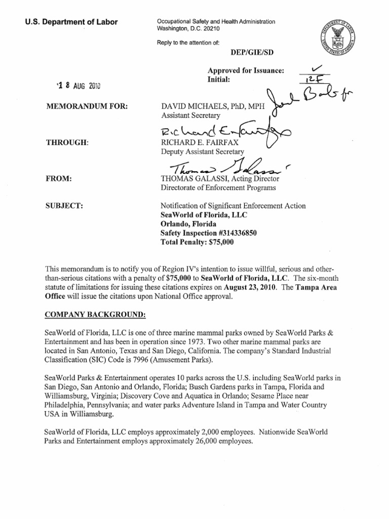 OSHA Fatality Memo | PDF
