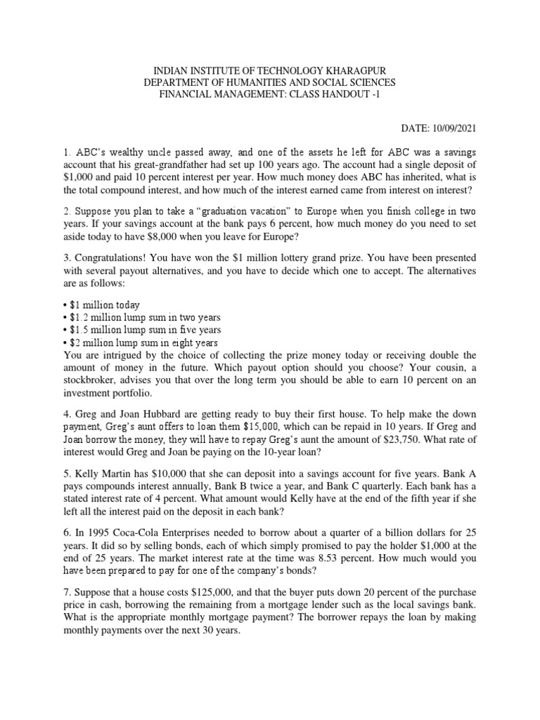 Class Handout 1 | PDF | Net Present Value | Interest