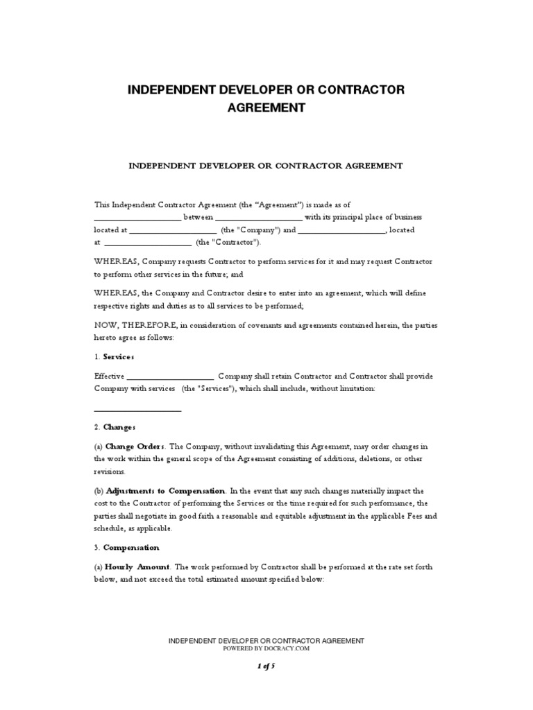 Independent Developer or Contractor Agreement | PDF | Indemnity ...