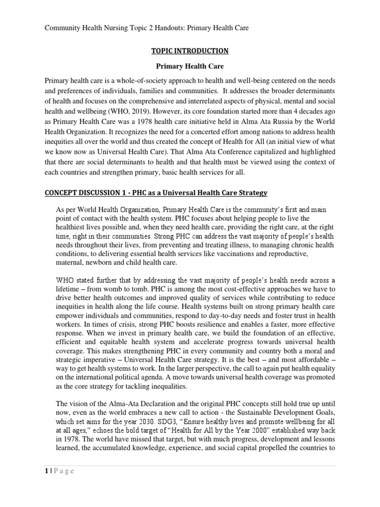 CHN 1 Topic 2 Primary Health Care Handouts | PDF | Alternative Medicine ...