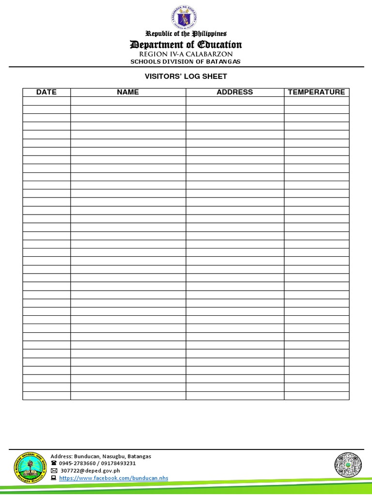 Visitors' Log Sheet | PDF
