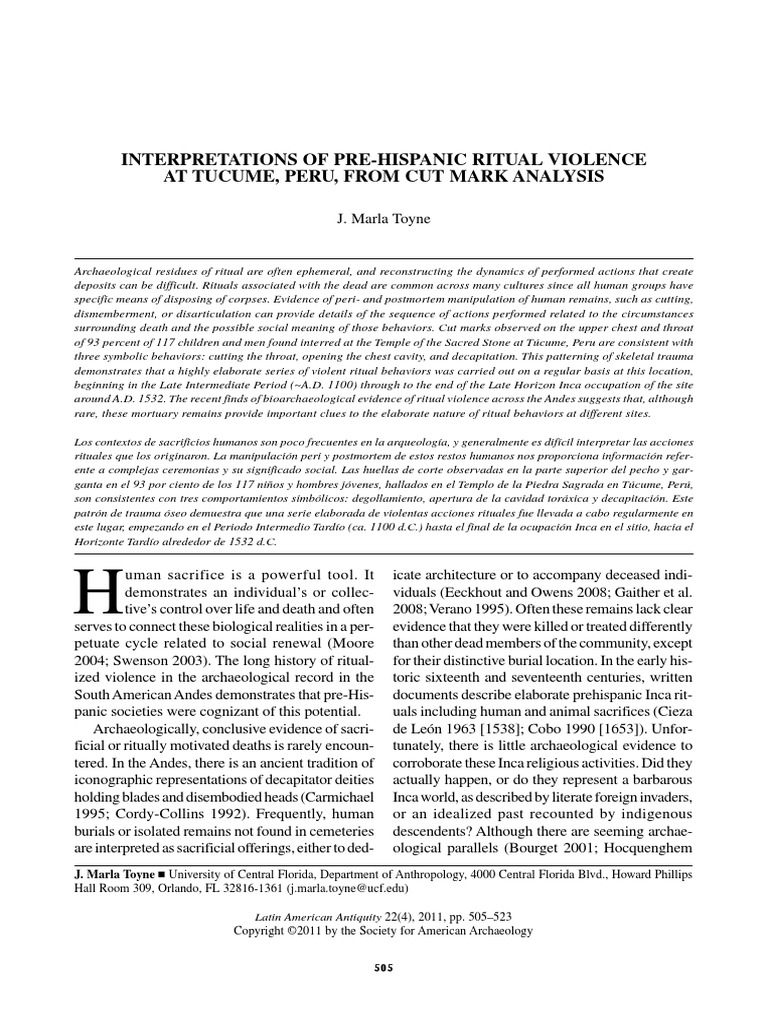 Interpretations of Pre-Hispanic Ritual Violence at Tucume, Peru, From ...