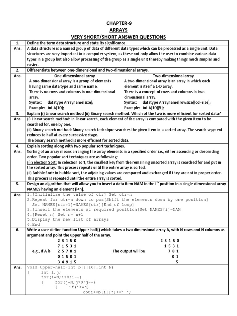 Class 12 Sumita Arora C Ch09 Arrays Pdf Array Data Structure 6904