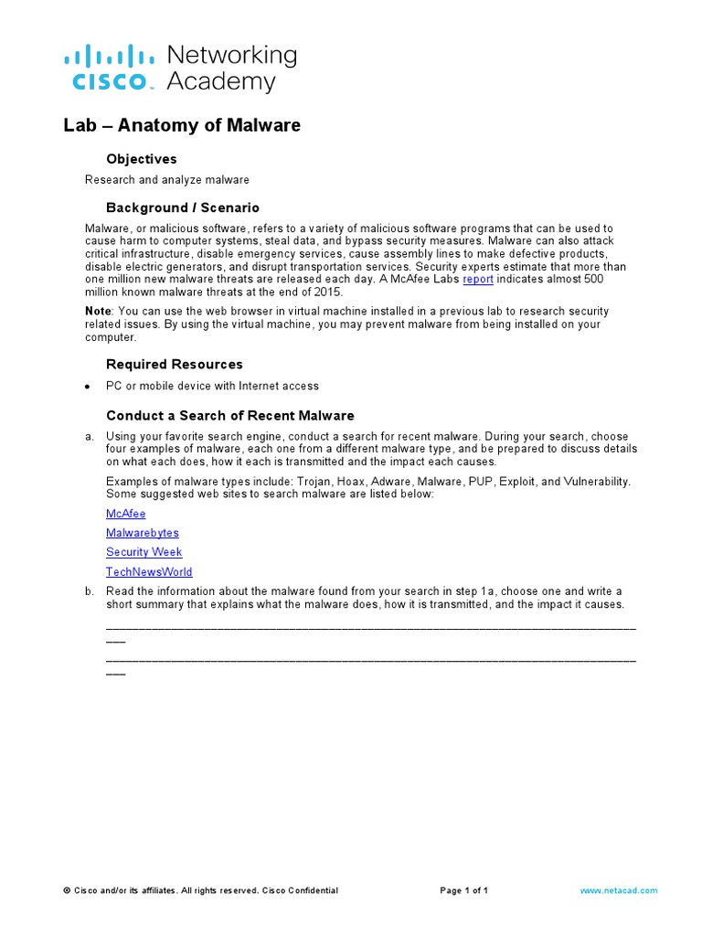6.2.1.11 Lab - Anatomy of Malware | PDF