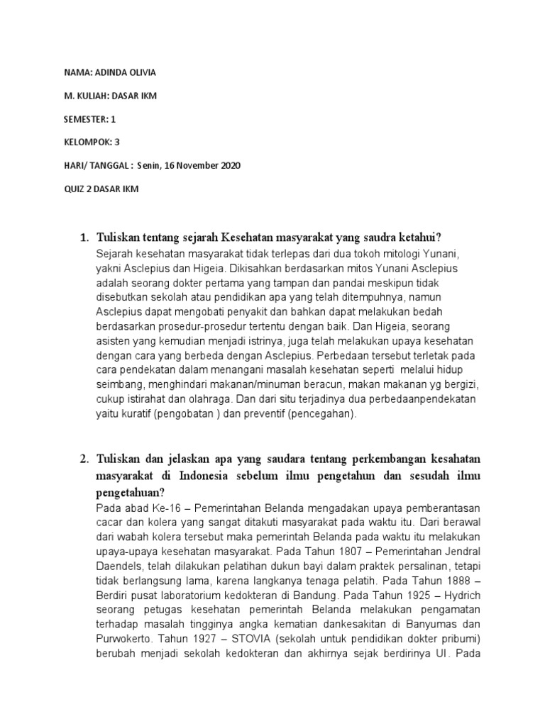 (Adinda Olivia) Kel 3 Quiz Dasar Ikm | PDF