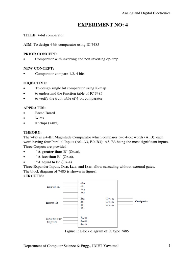 Experiment No: 4: TITLE: 4-Bit Comparator AIM: To Design 4-Bit ...