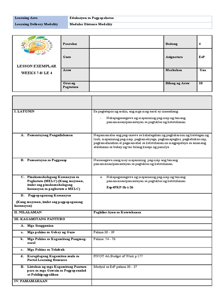 EsP 4-Q1 - MELC 4-WEEKS 7-8 | PDF