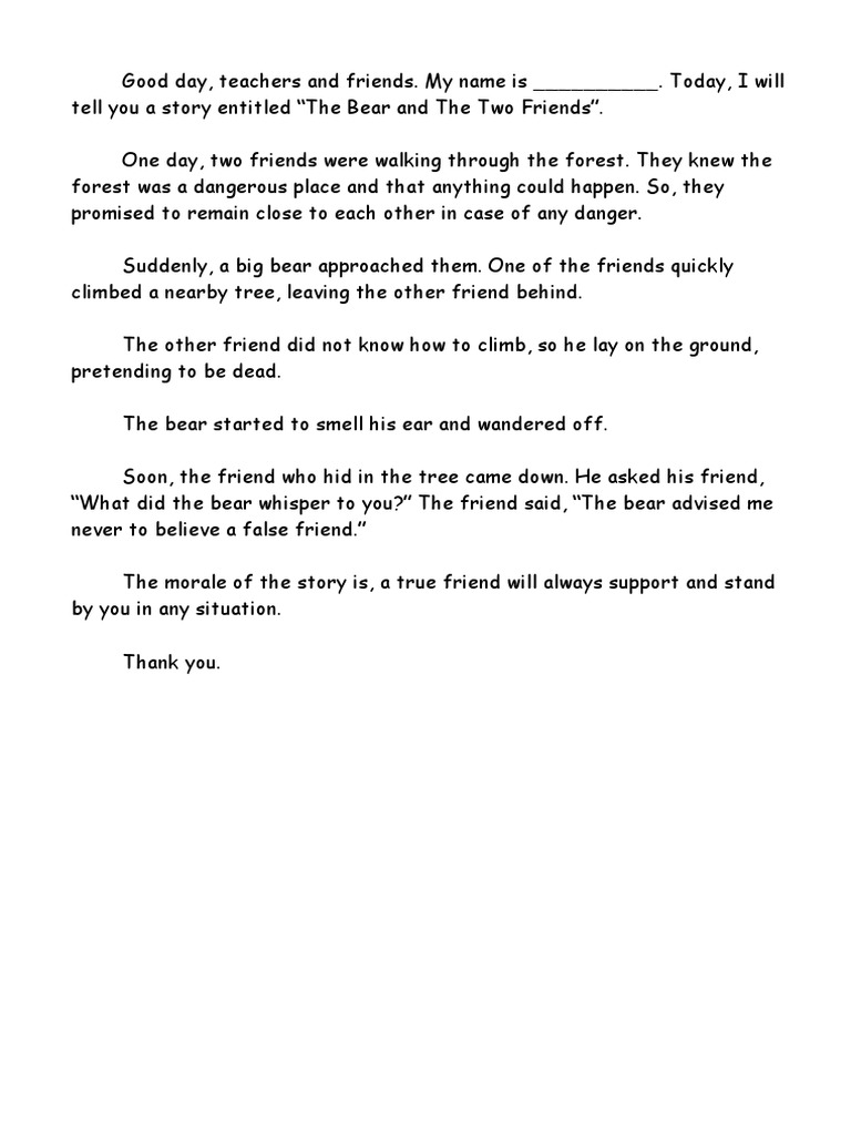 The Bear and The Two Friends | PDF