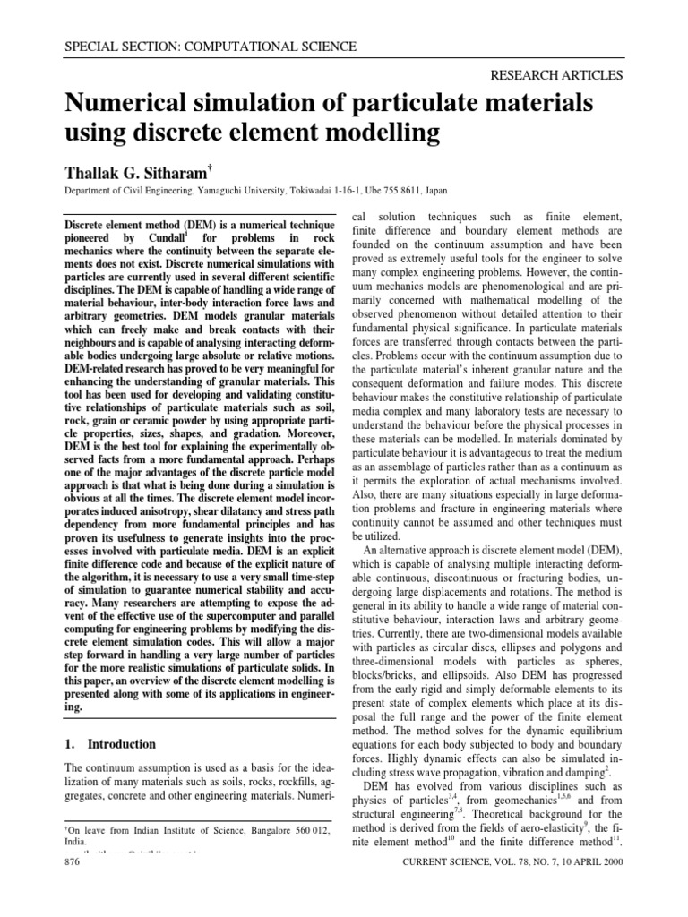 Numerical Simulation of Particulate Materials Using Discrete Element Modelling | PDF | Force ...