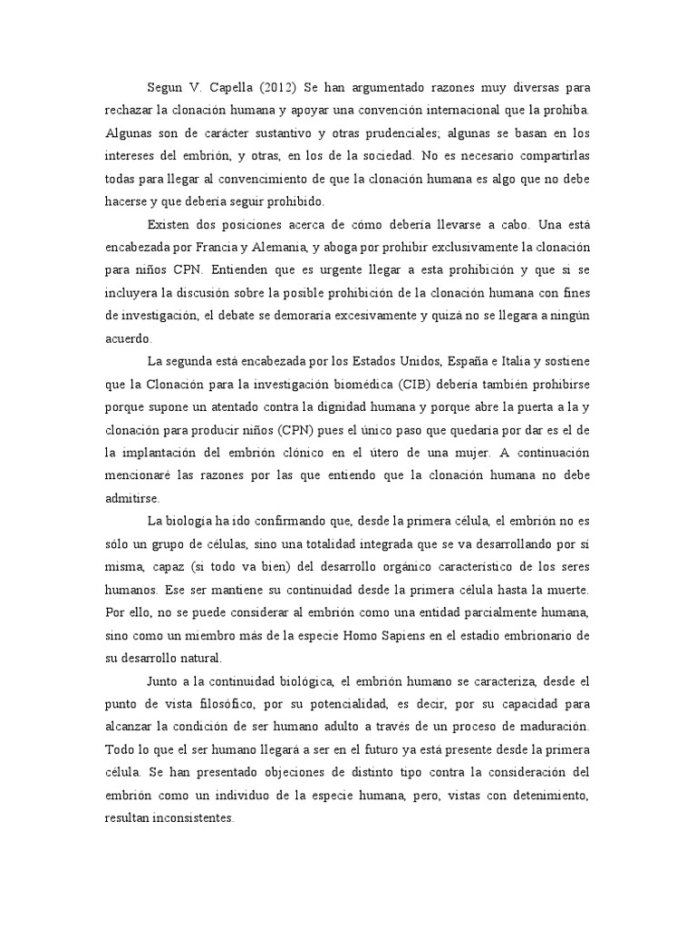 Clonación Humana: Ética y Dignidad | PDF | Clonación | Ciencias de la vida