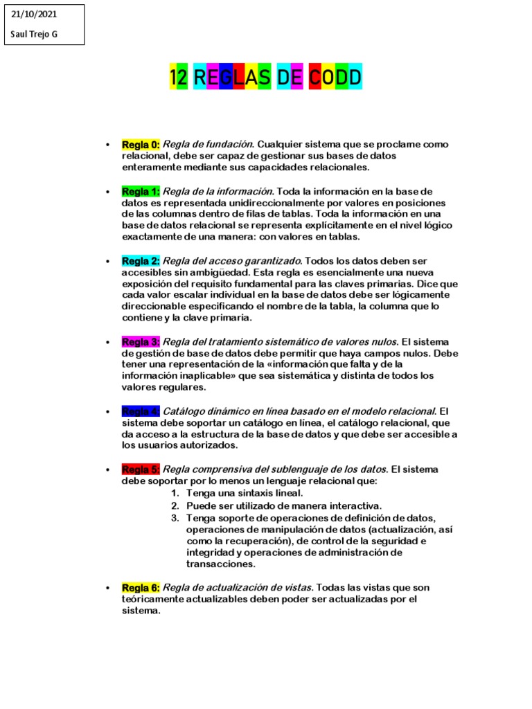 12 Reglas de Codd | PDF | Bases de datos | Base de datos relacional