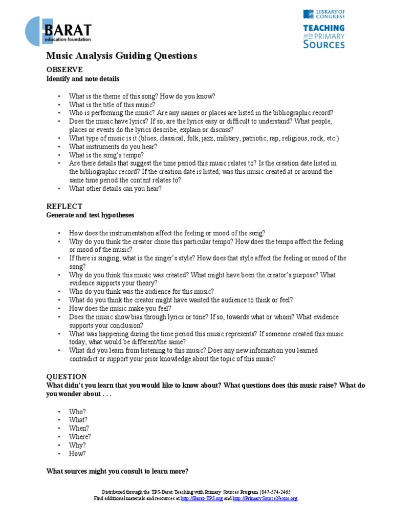 Music Analysis Guiding Questions | PDF | Singing | Songs