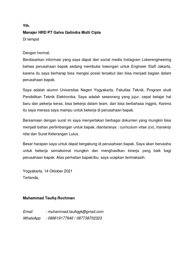 Cover Letter Galva Galindra | PDF